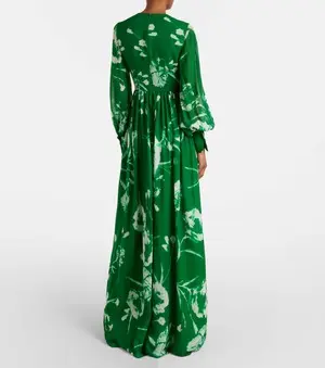 Erdem Floral Silk Voile Gown - Green