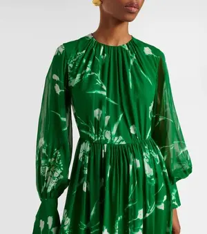 Erdem Floral Silk Voile Gown - Green