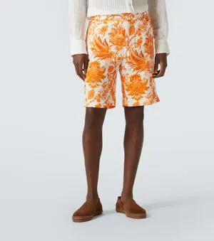 Etro Paisley Linen Bermuda Shorts - Orange