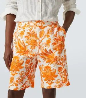 Etro Paisley Linen Bermuda Shorts - Orange