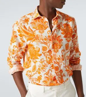 Etro Roma Paisley Linen Shirt - Orange