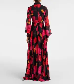 Erdem Floral Pleated Voile Gown - Multicoloured