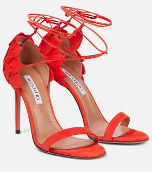 AQUAZZURA Hibiscus 105 Suede Sandals - Red