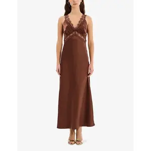OMNES Aurelia Lace-trim Maxi Dress - Brown