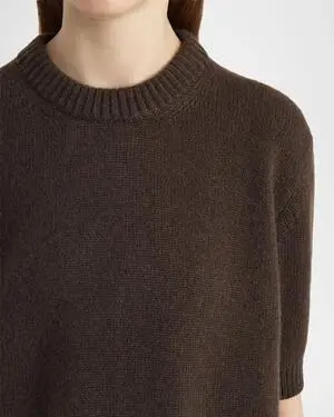 Khaite Davin Short-sleeve Cashmere Sweater - Coffee