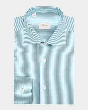 Brioni Cotton Thin Stripe Dress Shirt Green