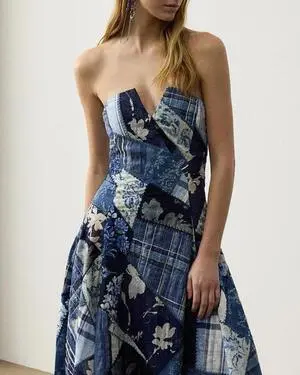 Ralph Lauren Barrick Patchwork Bustier Gown
