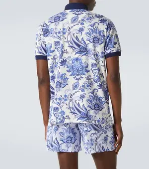 Etro Floral Cotton Pique Polo Shirt - Blue