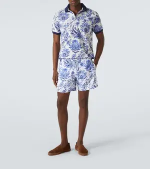 Etro Floral Cotton Pique Polo Shirt - Blue