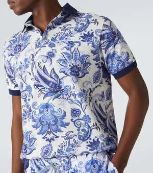 Etro Floral Cotton Pique Polo Shirt - Blue