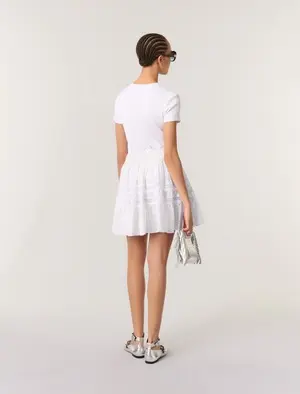 Maje Short Embroidered Cotton Skirt With Lace Detailing