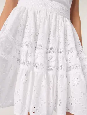 Maje Short Embroidered Cotton Skirt With Lace Detailing