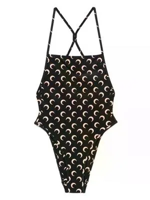 MARINE SERRE Moon-printed Swimsuit - Black
