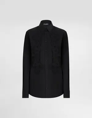 Dolce & Gabbana Cotton Poplin Shirt With Lace Inlay - Black
