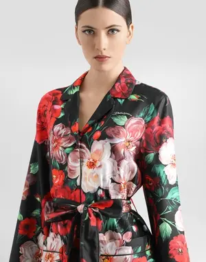 Dolce & Gabbana Long-sleeved Twill Pajama Shirt With Rose
