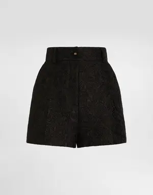 Dolce & Gabbana Quilted Floral Jacquard Shorts With Logo - Black