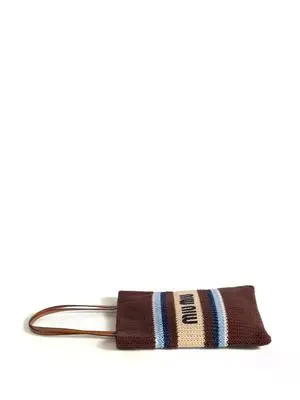 Miu Miu Logo Embroidered Raffia-effect Tote Bag - Brown
