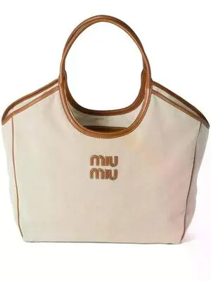 Miu Miu Ivy Canvas Tote Bag - Neutrals