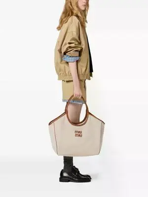 Miu Miu Ivy Canvas Tote Bag - Neutrals