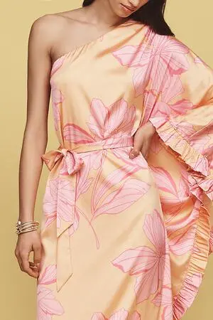 HUTCH Morgan One-sleeve Tie-waist Midi Dress