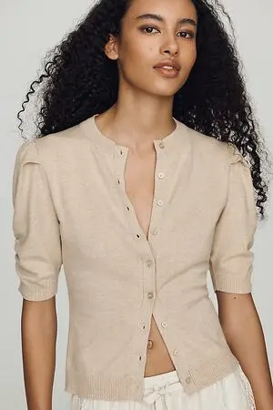 Anthropologie Cotton Cashmere Puff-sleeve Cardigan - Sable