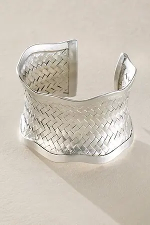 Free People Going To California Herringbone Cuff Bracelet - Worn Silver