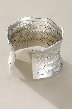 Free People Going To California Herringbone Cuff Bracelet - Worn Silver
