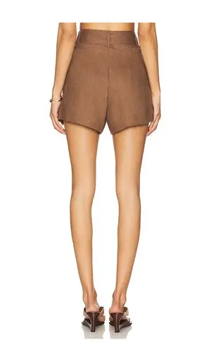 HEVRON Zinna Belted Linen Shorts - Chocolate