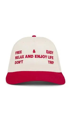 FREE & EASY Trifecta Two Tone 5 Panel Snapback Hat - Natural & Red