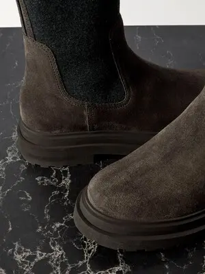 Brunello Cucinelli Bead-embellished Suede Chelsea Boots - Brown