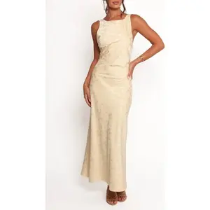 PETAL & PUP Floral Jacquard Open Back Maxi Dress - Lemon