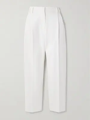 Brunello Cucinelli Pleated Cotton-blend Twill Tapered Pants - Neutrals