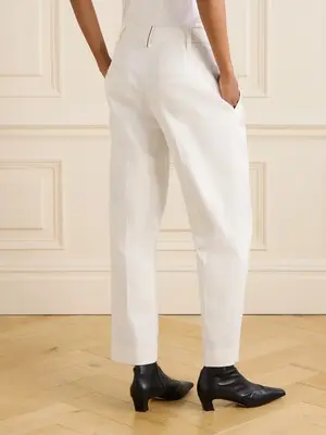 Brunello Cucinelli Pleated Cotton-blend Twill Tapered Pants - Neutrals