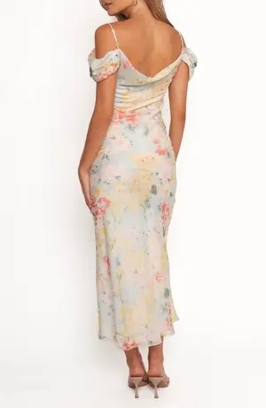 PETAL & PUP Esther Floral Cold Shoulder Midi Dress - Yellow Multi