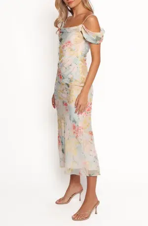 PETAL & PUP Esther Floral Cold Shoulder Midi Dress - Yellow Multi