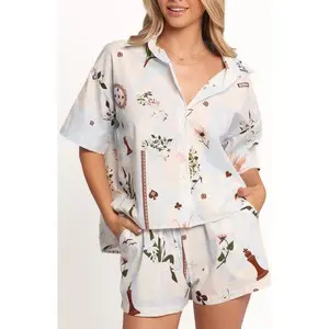 PETAL & PUP Jaymes Oversized Cotton Camp Shirt - Blue Floral