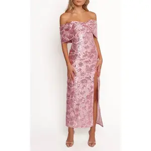 PETAL & PUP Lilia Off-the-shoulder Jacquard Maxi Dress - Pink