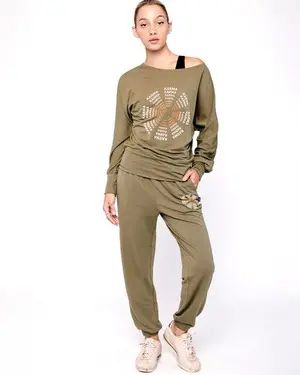 REBODY Karma Graphic Long Sleeve Top - Olive/print