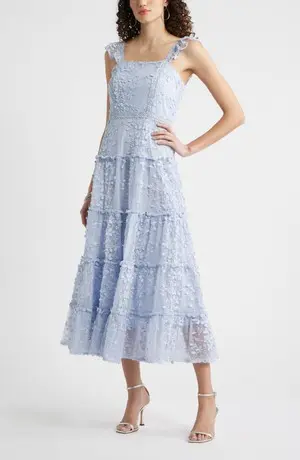 Chelsea28 3d Floral Lace Tiered Midi Dress - Blue Halogen