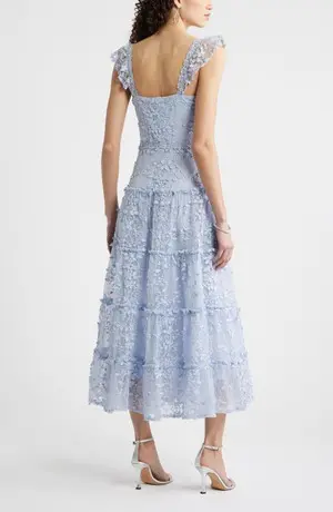 Chelsea28 3d Floral Lace Tiered Midi Dress
