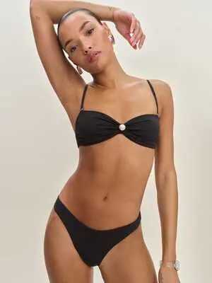 REFORMATION Amore Bikini Bottom - Black
