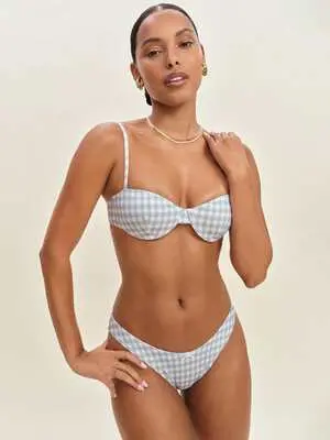 REFORMATION Amore Bikini Bottom Crystal Check Bows