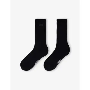 Sandro Embroidered Logo-Patch Ribbed Stretch-Cotton Socks Black