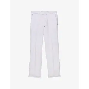 Prada Straight-leg Linen Trousers With Triangle Logo
