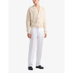 Prada Straight-leg Linen Trousers With Triangle Logo