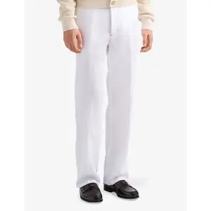 Prada Straight-leg Linen Trousers With Triangle Logo