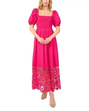 CECE DUPRAZ Puff Sleeve Combo Tiered Maxi Dress