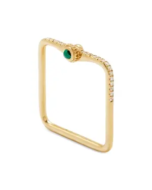 Yvonne Léon 9k Yellow Malachite & Gray Diamond Mini Gousset Square Ring - Gold
