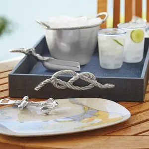 MARIPOSA Faux Grasscloth Tray With Rope-look Handles