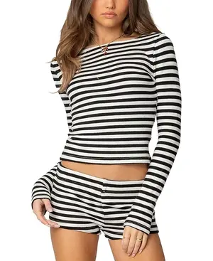 EDIKTED Hali Striped Knit Top - Black And White